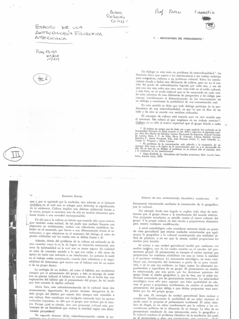 Esbozo de Una Antropología Filosófica Americana - Rodolfo Kusch | PDF