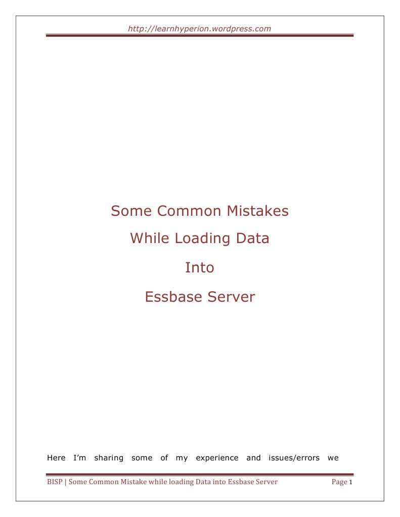 O O O O O: Some Common Mistakes While Loading Data Into Essbase Server | Download Free PDF ...