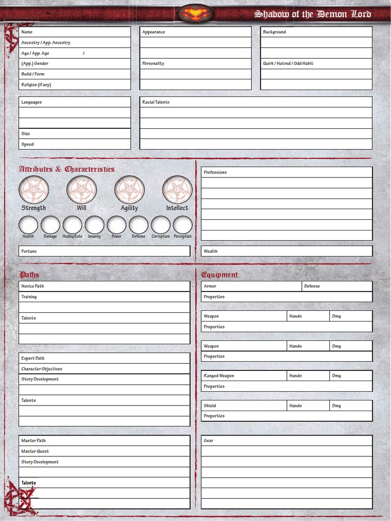 SotDL Character Sheet (Detailed).pdf | Tabletop Games | Role Playing Games