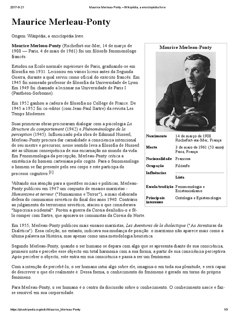 Maurice Merleau-Ponty – Wikipédia, A Enciclopédia Livre | Verdade ...