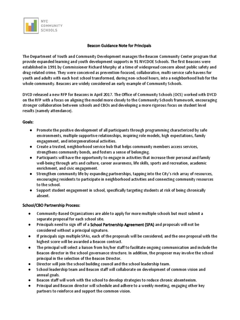 NYC DYCD Beacon RFP Principal Guidance Notes | PDF | Community ...