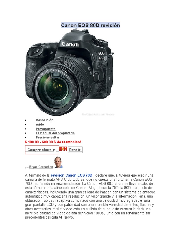 Canon EOS 80D Revisión | PDF | Cuadros por segundo | Cámara digital ...