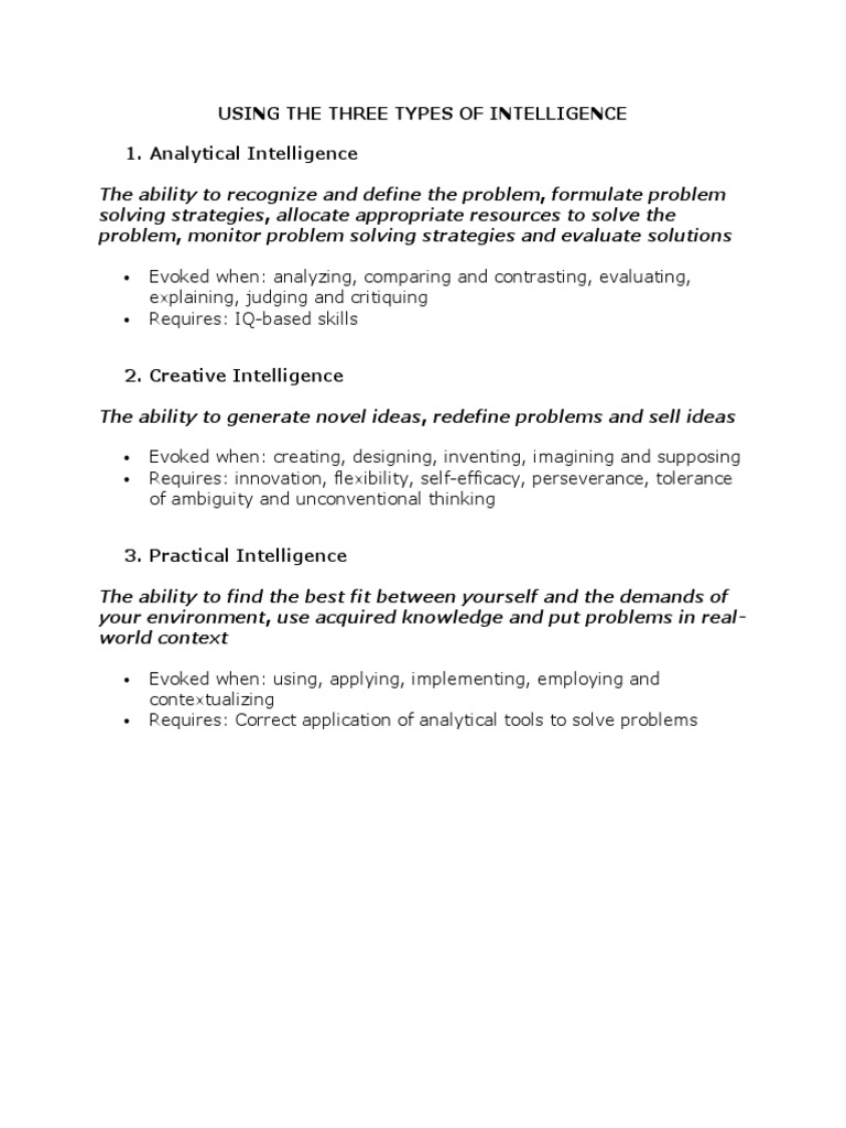 Using The Three Types of Intelligence 1. Analytical Intelligence | PDF