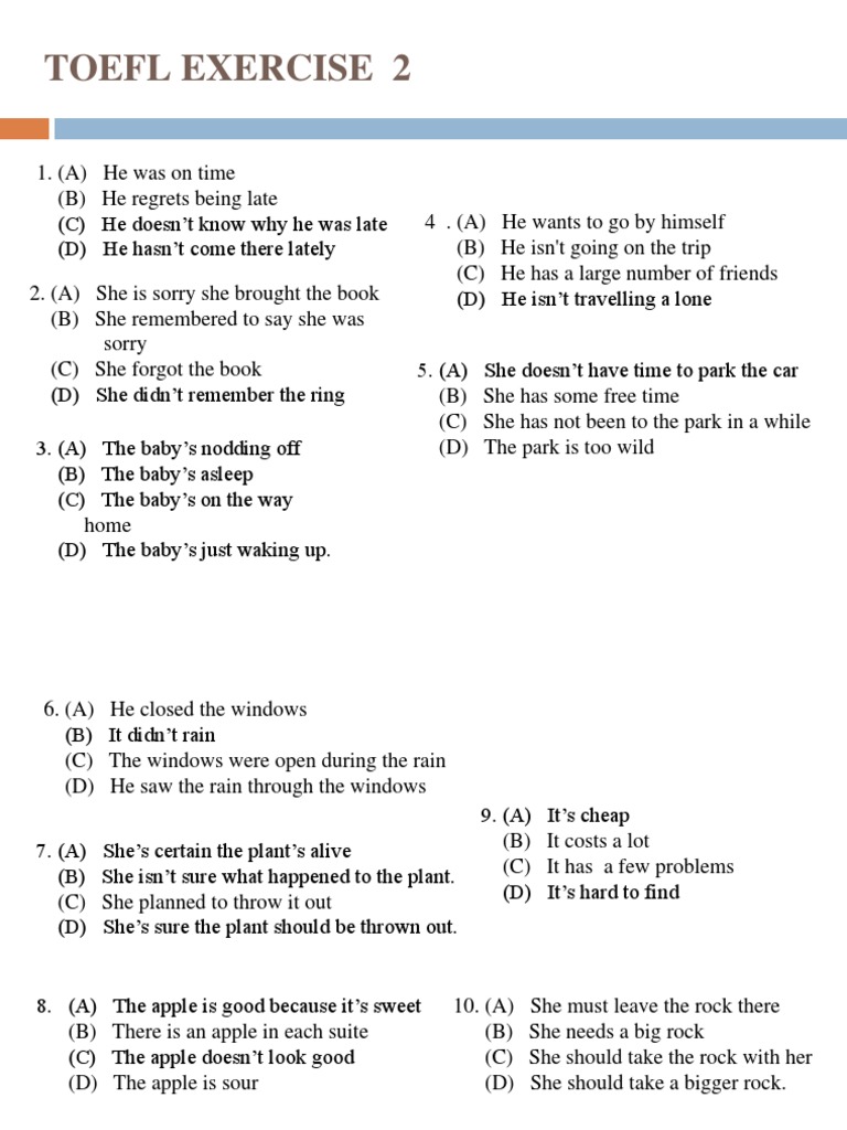 List. Part a (TOEFL Exercise 2)