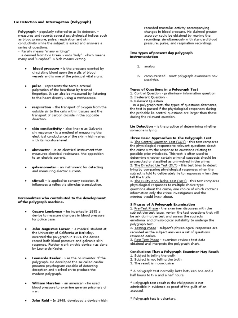 Lie Detection and Interrogation (Weebly) | PDF | Polygraph | Physiology