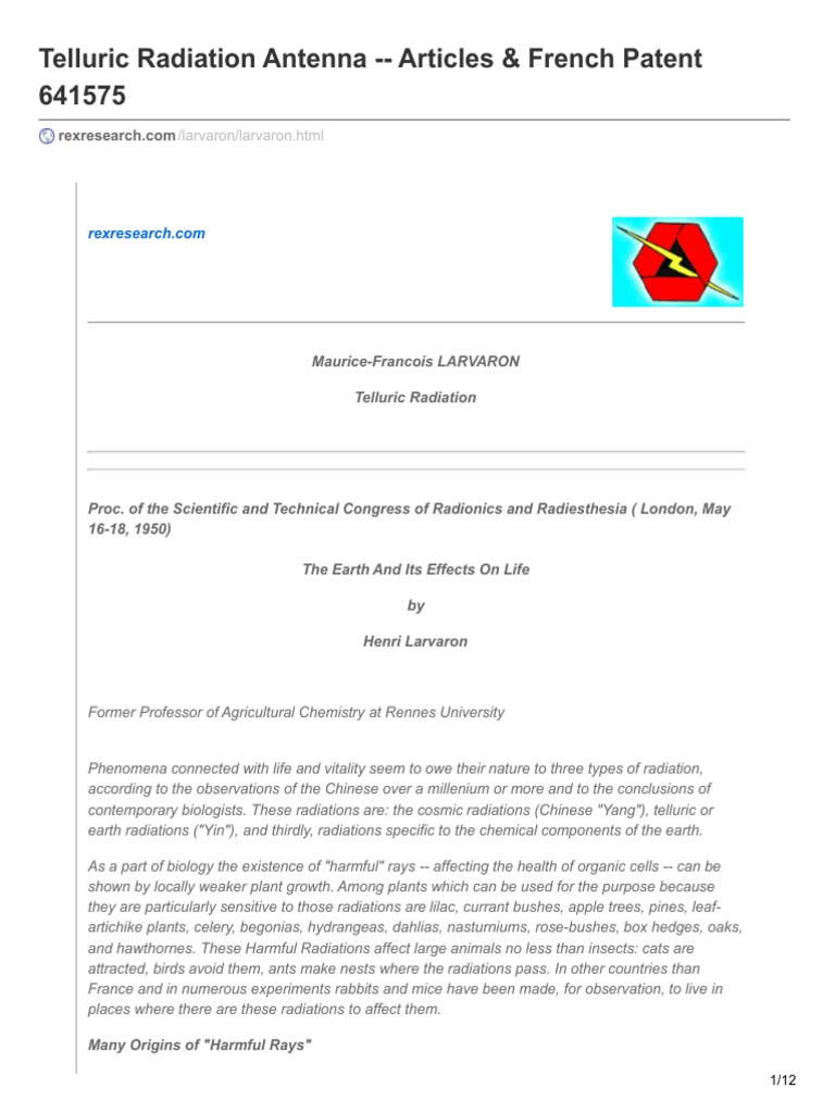 Telluric Radiation Antenna - Articles Amp French Patent 641575 | PDF ...