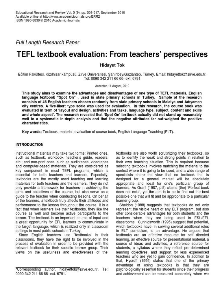TEFL Textbook Evaluation: From Teachers' Perspectives: Full Length ...