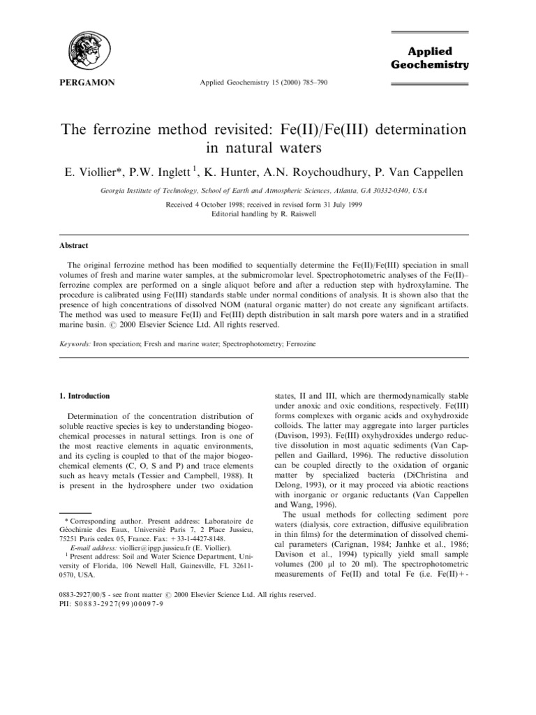 Viollier Et Al - 2000 - The Ferrozine Method Revisited | PDF | Molar ...