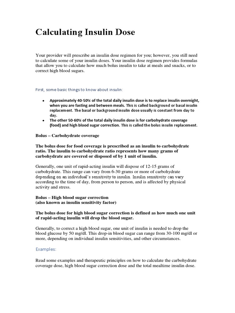 Calculating Insulin Dose | PDF | Hyperglycemia | Dose (Biochemistry)