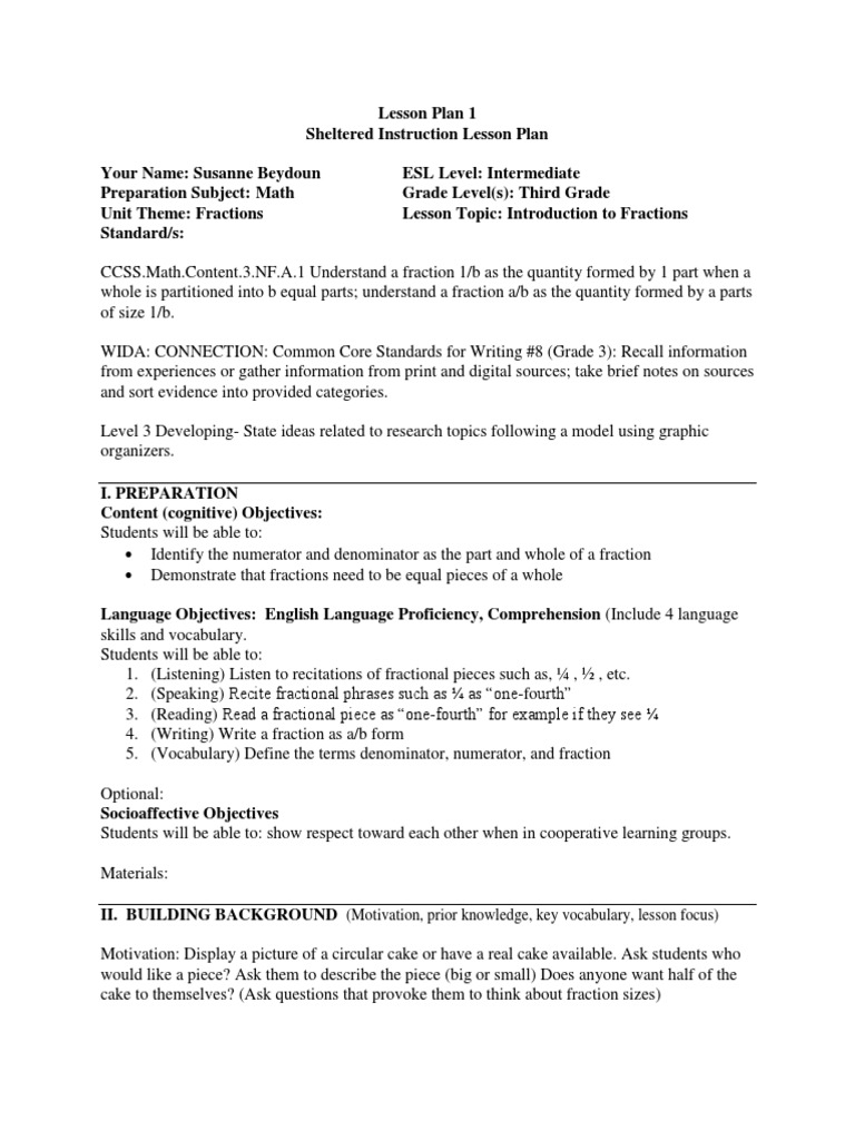 Fraction Lesson Plan | PDF | Fraction (Mathematics) | Lesson Plan