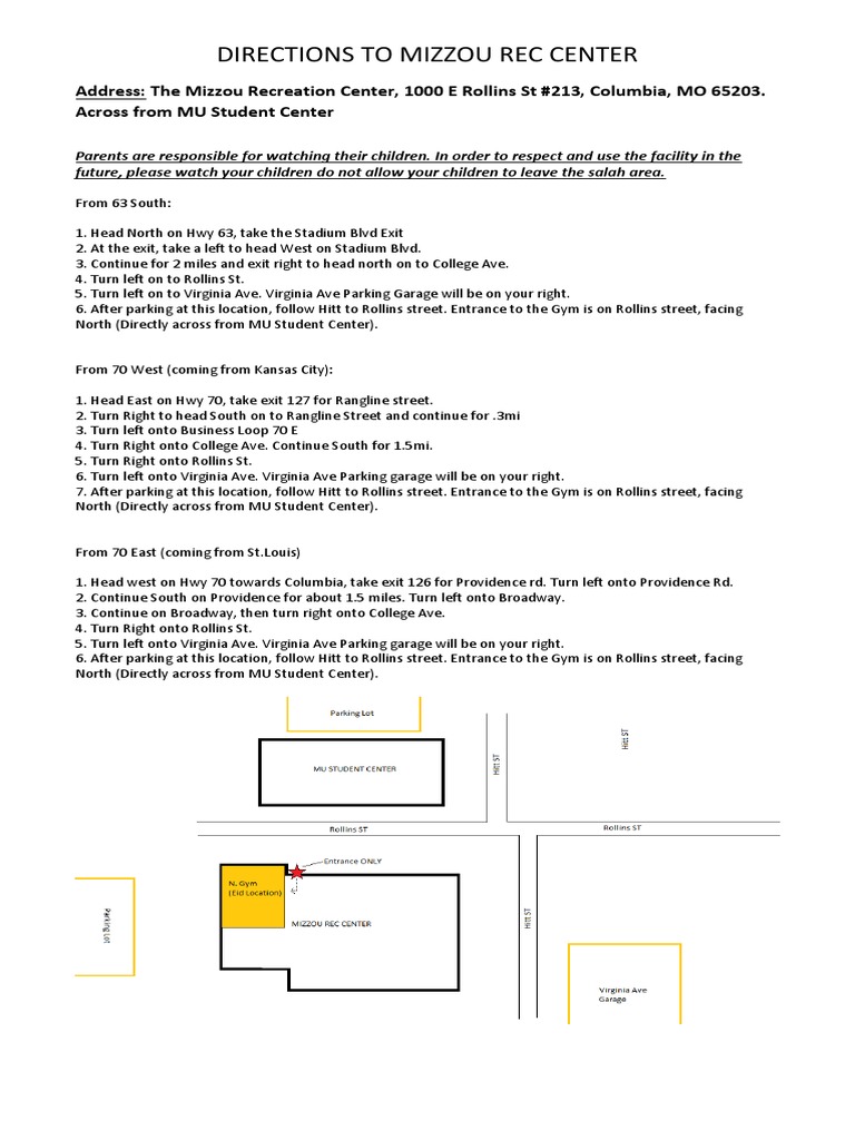 Directions To Mizzou Rec Center | PDF