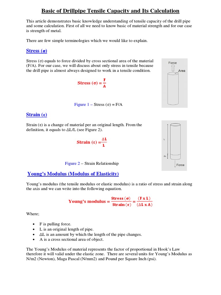 Basic of Drillpipe Tensile Capacity and Its Calculation | PDF | Young's ... Basic of Drillpipe Tensile Capacity and Its Calculation | PDF | Young's ...