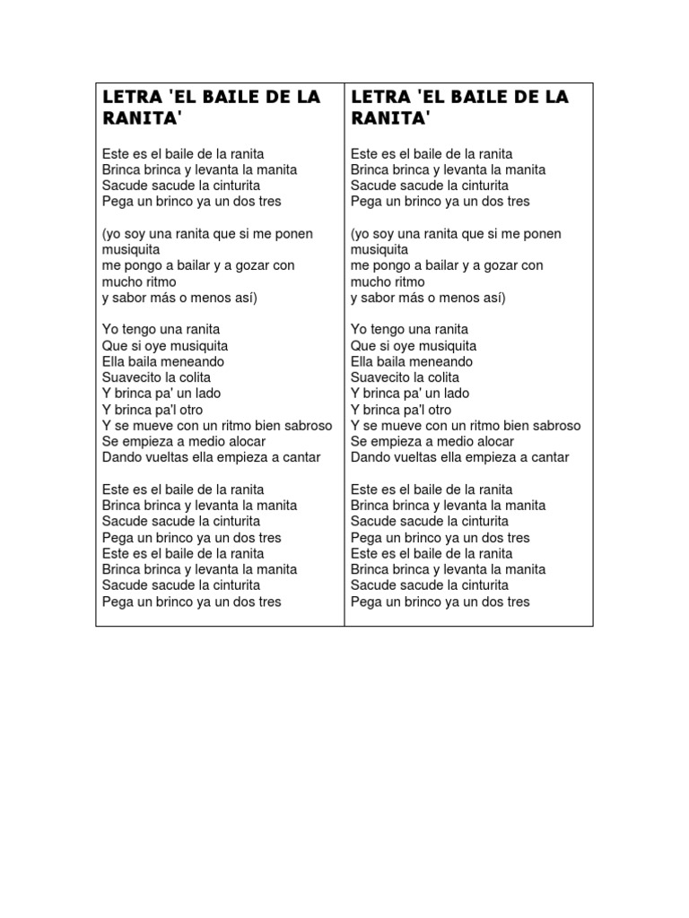 Letra del Baile de la Ranita | PDF