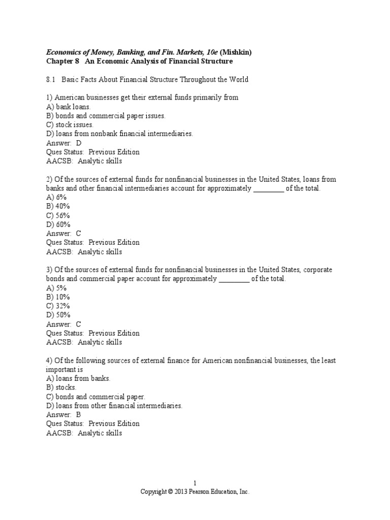 Chapter 8 Test Bank PDF | PDF | Loans | Moral Hazard