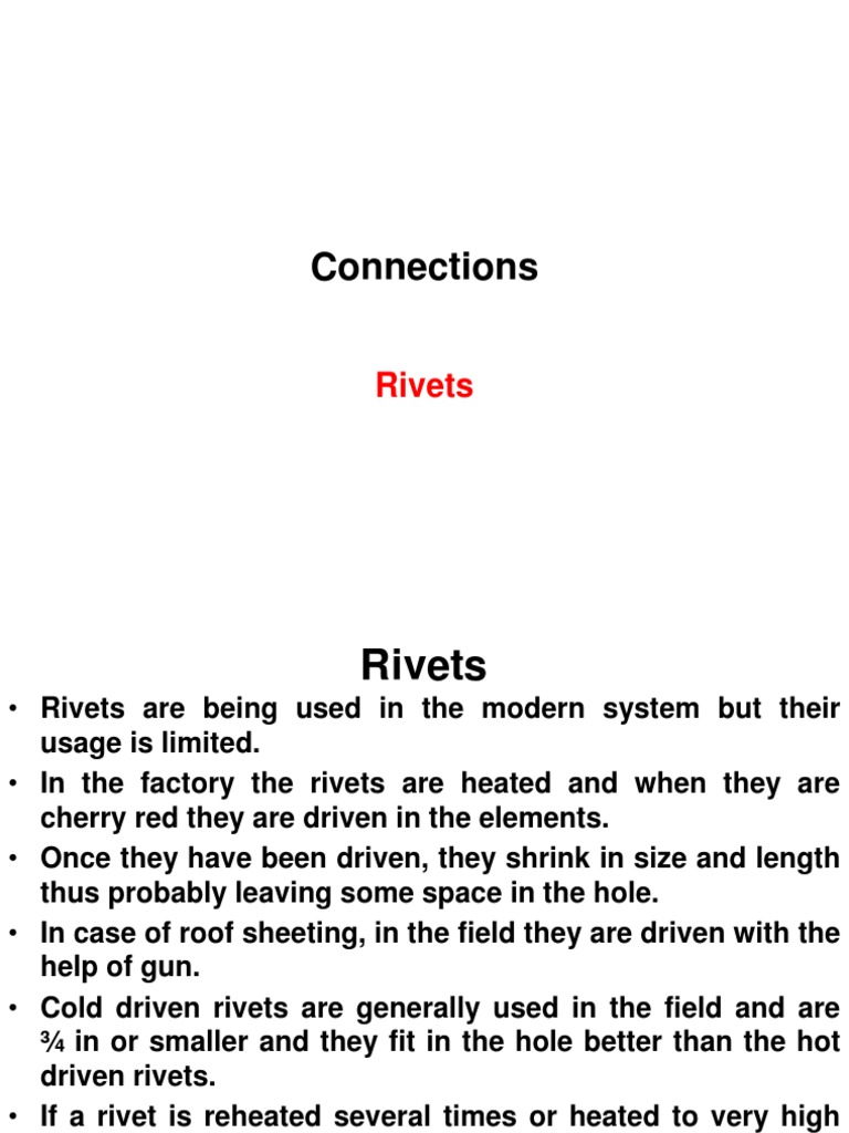 Rivets Connections | PDF | Rivet | Bending