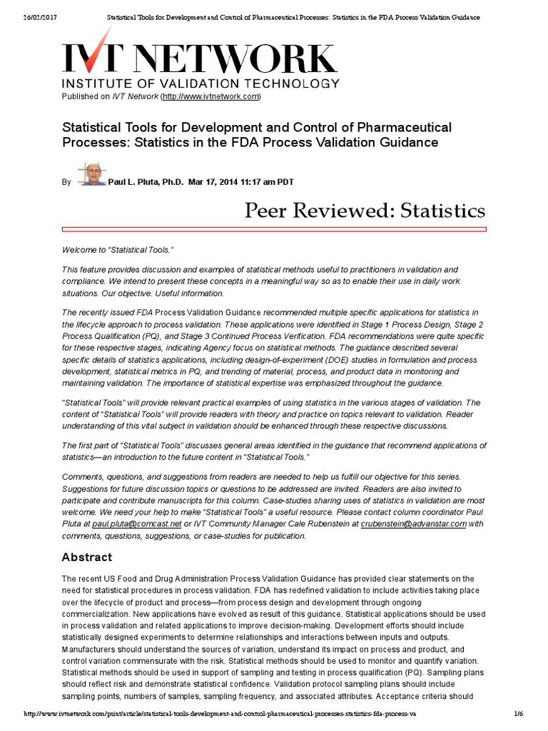 Statistical Tools For Development and C... in The FDA Process ...