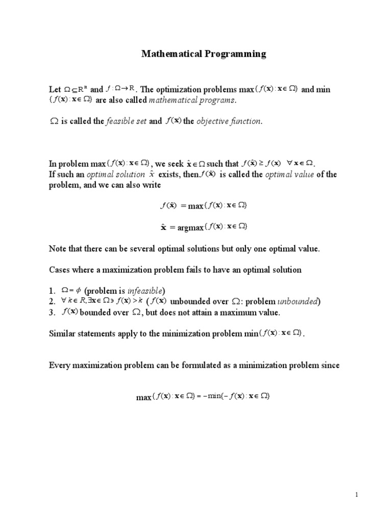 Mathematical Programming: Is Called The Feasible Set and | PDF | Linear ...