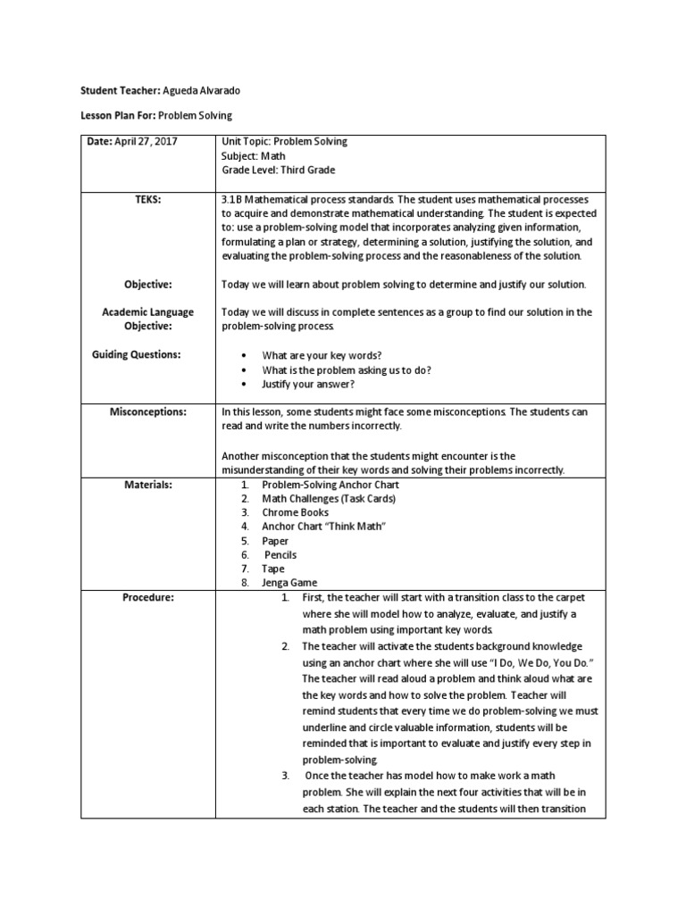 Problem Solving Lesson Plan | Download Free PDF | Lesson Plan | Applied ...