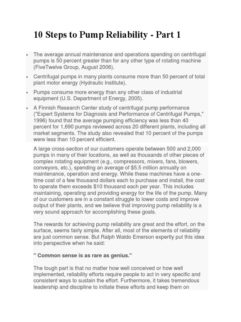 10 Steps To Pump Reliability | PDF | Pump | Reliability Engineering