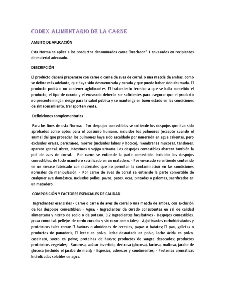 Codex Alimentario de La Carne | PDF | Carne | Menudencias