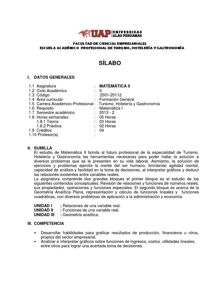Silabo 1-UAP | PDF | Función (Matemáticas) | Línea (geometría)