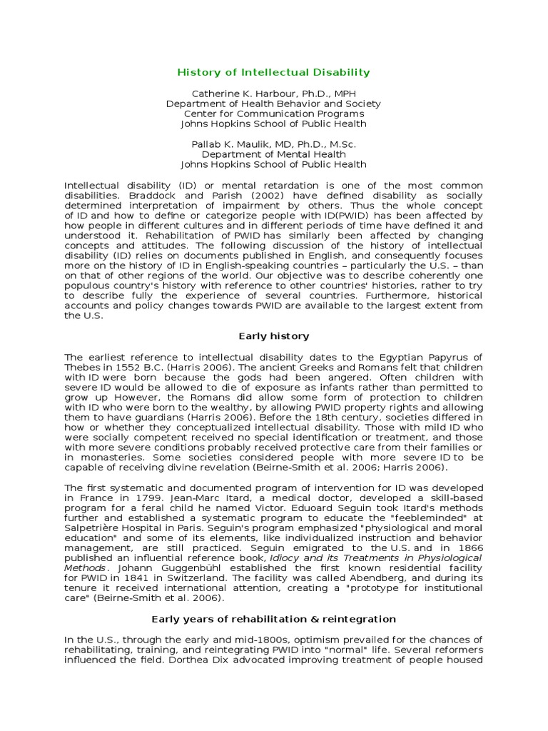 History of Intellectual Disability | PDF | Intellectual Disability ...