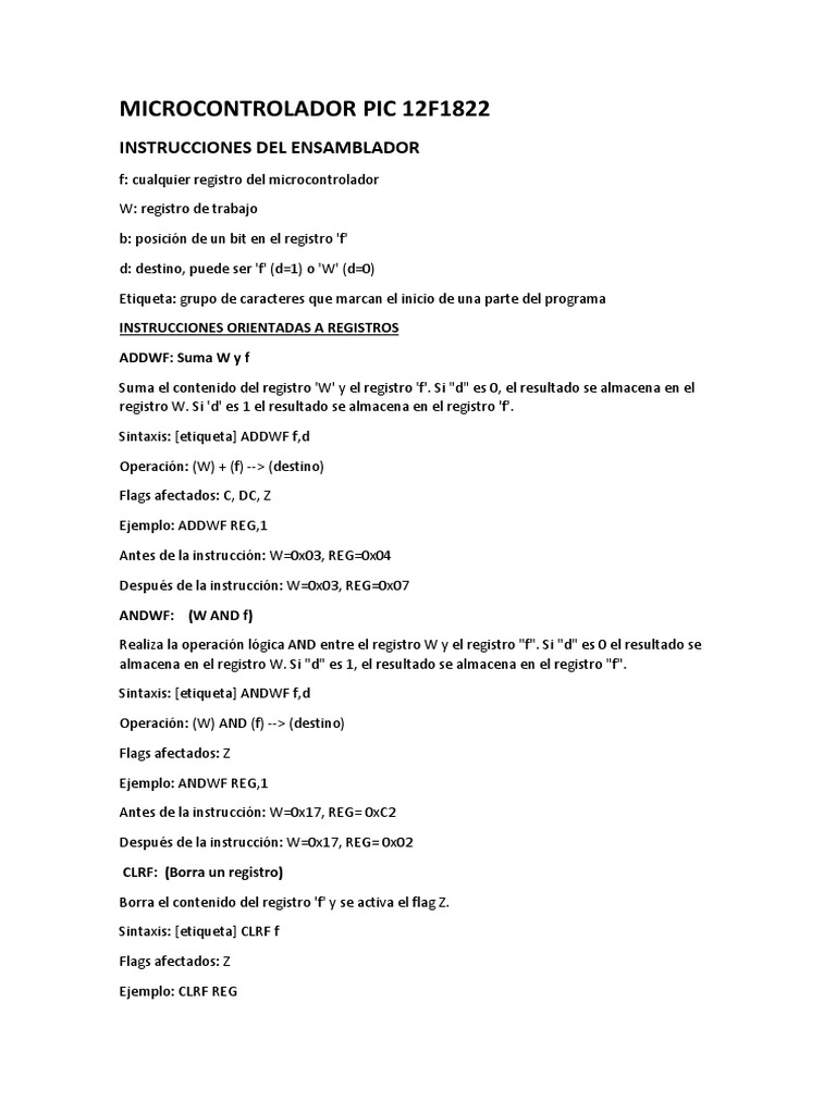 Micro 12f1822 Instrucciones | PDF | Poco | Ingeniería de software