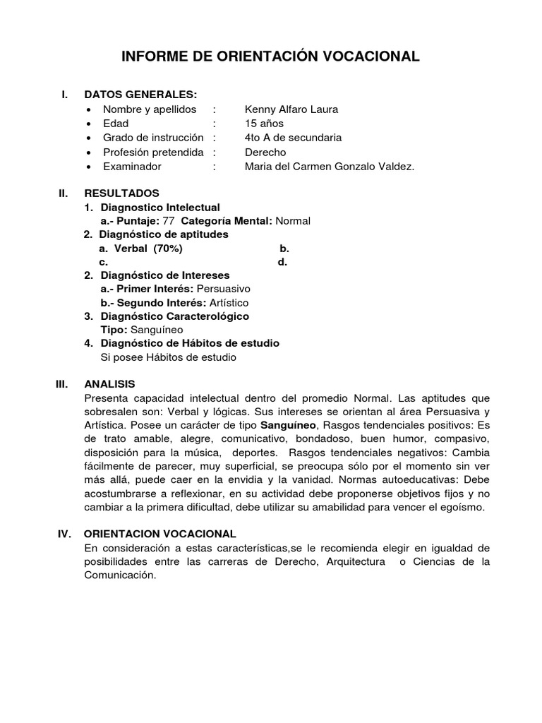 Informe de Orientación Vocacional