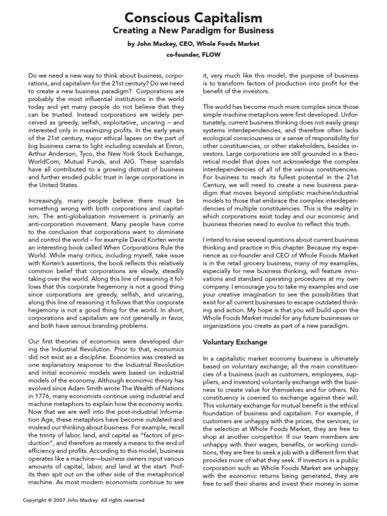 Mackey, 2014. Art Conscious Capitalism PDF | PDF | Entrepreneurship ...