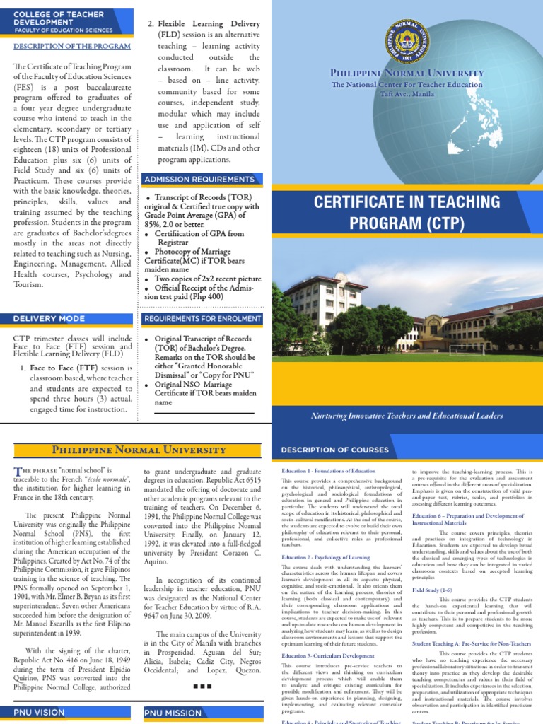 PNU Certificate in Teaching Program Details | PDF | Teacher Education ...
