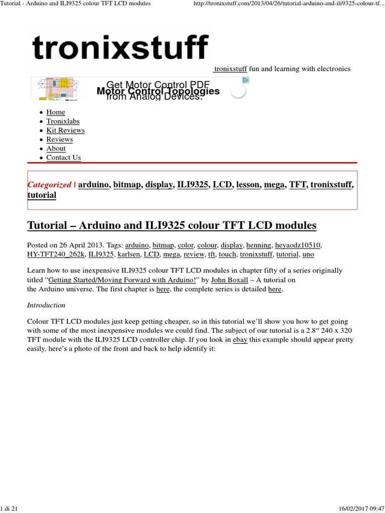 ILI9325 TFT LCD Arduino Tutorial | PDF | Rgb Color Model | Computer ...