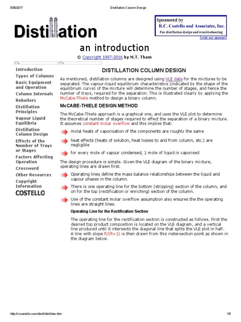 Distillation Column Design | PDF | Distillation | Unit Operations