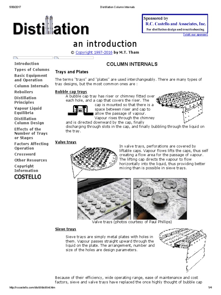 Distillation Column Internals | PDF | Distillation | Chemical Process ...