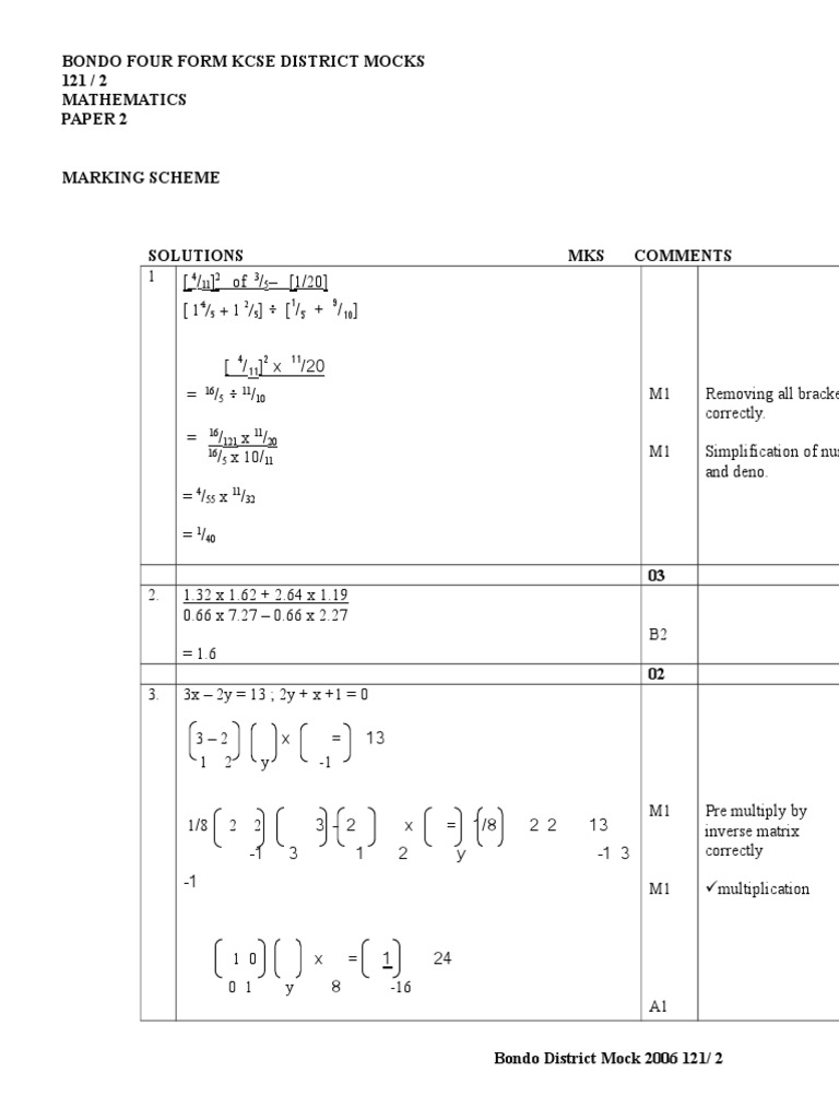 Bondo KCSE Mock Math Paper 2 Solutions | PDF | Elementary Mathematics ...