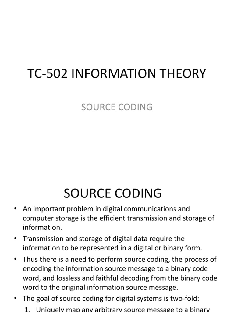 Tc-502 Information Theory: Source Coding | PDF | Code | Data Compression