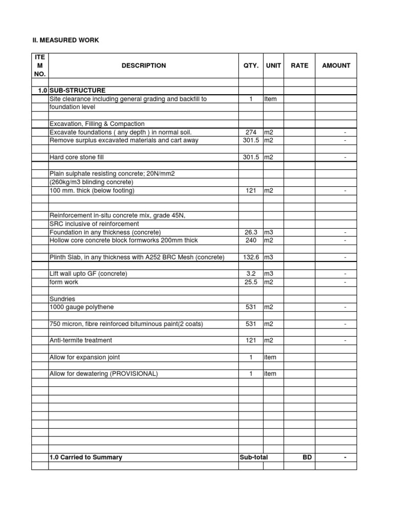BILL OF QUANTITIES | Tile | Bathroom