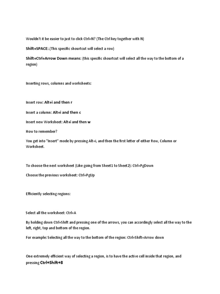 Shift+SPACE Shift+Ctrl+Arrow Down Means | PDF | Microsoft Excel ...