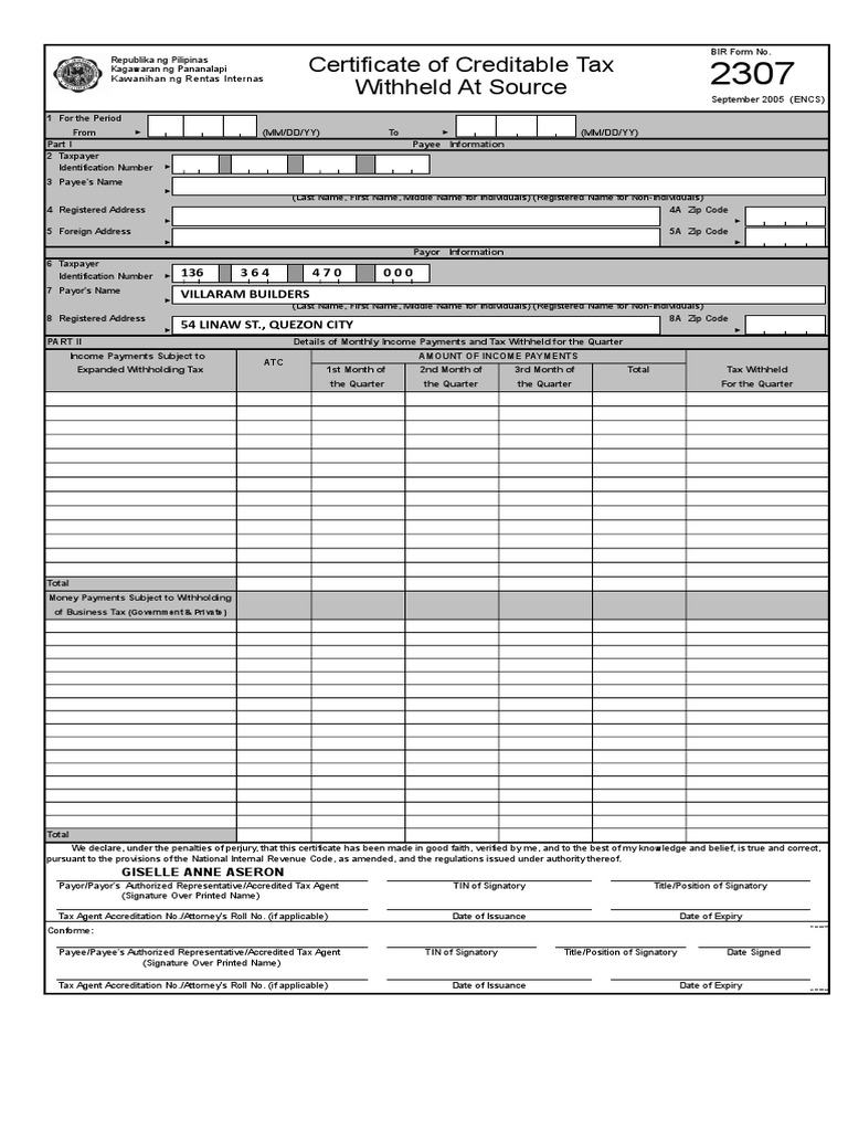 Form 2307 | Withholding Tax | Taxes