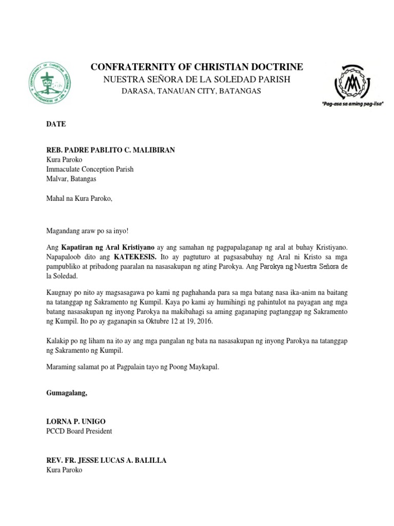 Letter For Parish Priest (Notfication of Confirmation) | PDF