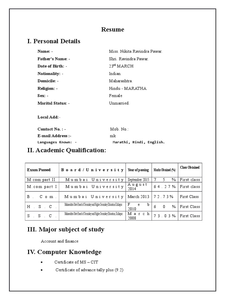 Nikita Ravindra Pawar Resume | PDF