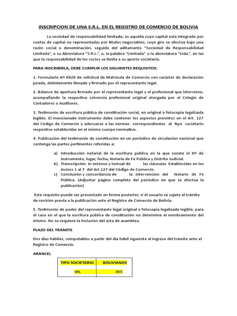 Requisitos de Una Inscripcion de Una SRL | PDF | Gobierno | Información del gobierno