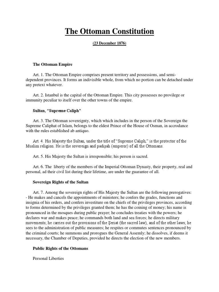 Ottoman Constitution of 1876 | PDF | Ottoman Empire | Royal Assent