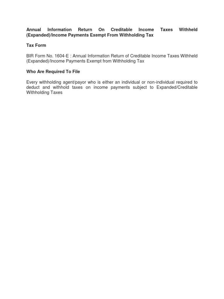Annual Information Return On Creditable Income Taxes Withheld (Expanded ...