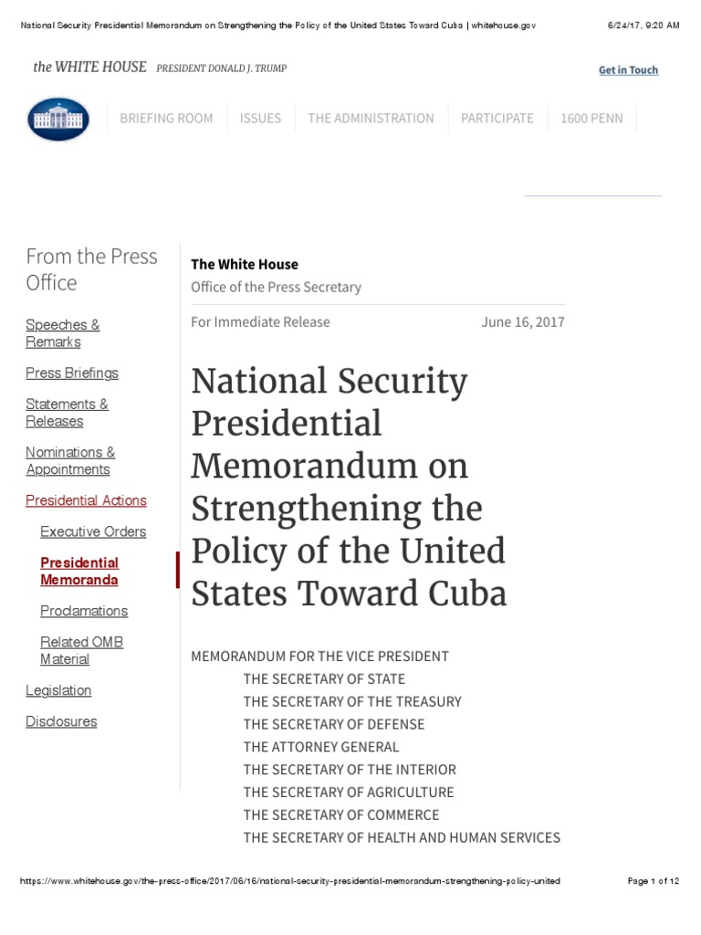 National Security Presidential Memorandum on Strengthening the Policy ...