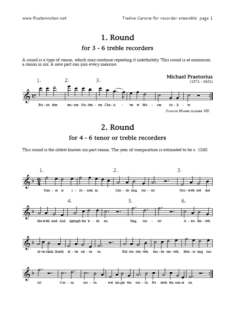 12 Canons For Recorder From Middle Ages To Classical Era | PDF ...