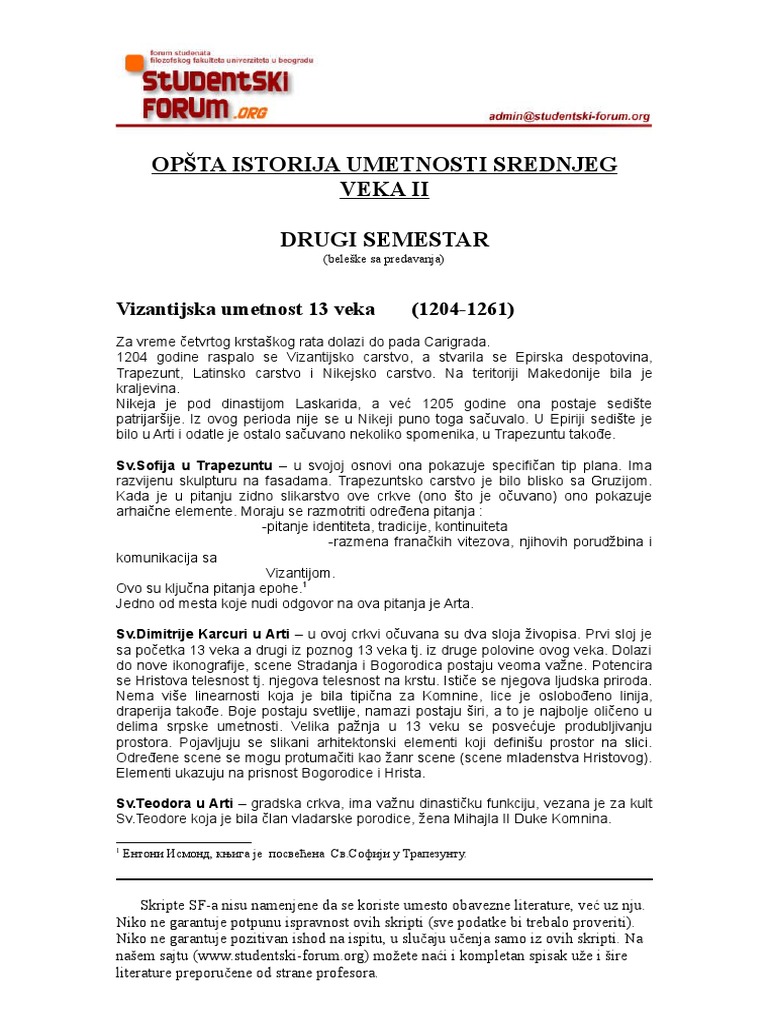 Opsta Istorija Umetnosti Srednjeg Veka 2 - Drugi Semestar | PDF
