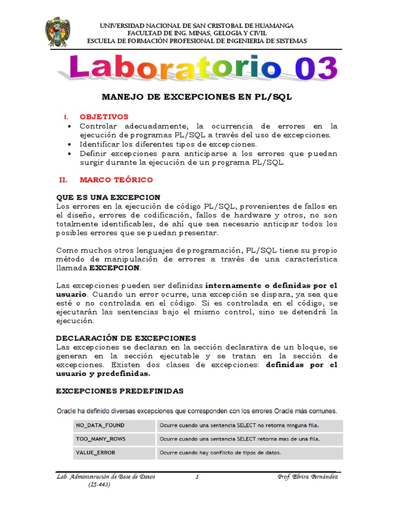 Manejo de Excepciones en PL/SQL | PDF | Pl / Sql | Programa de computadora