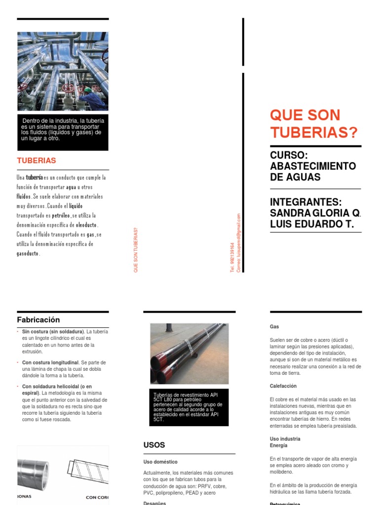 Triptico TUBERIAS | PDF | Tubería (transporte de fluidos) | Materiales