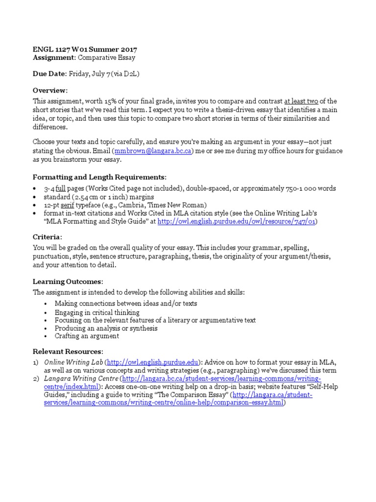 Comparative Essay Assignment Guide | PDF