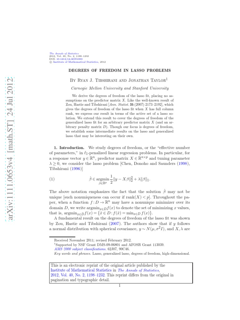 The Annals of Statistics 10.1214/12-AOS1003 Institute of Mathematical ...